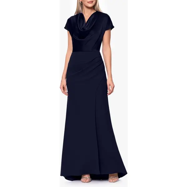 Betsy & Adam Cowl Neck Satin Gown