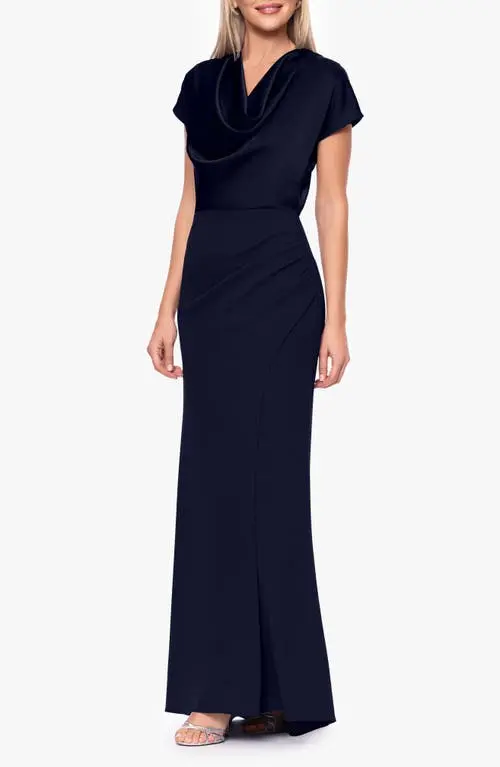 Betsy & Adam Cowl Neck Satin Gown