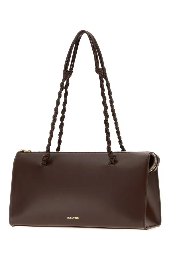 JIL SANDER Chocolate Leather Tangle Tent Shoulder Bag