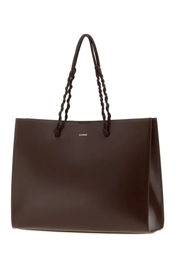 JIL SANDER Chocolate Leather Tangle Shopping Bag