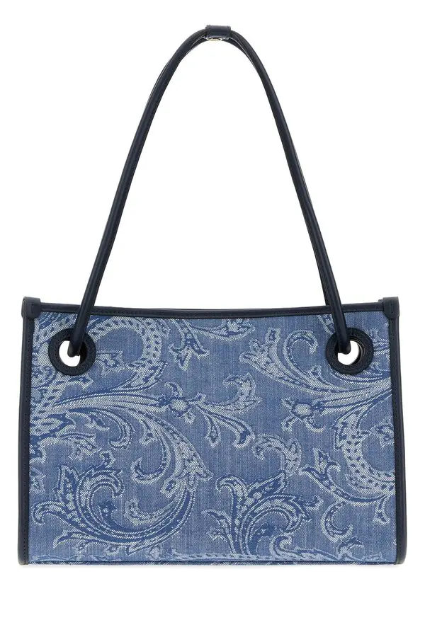Etro Embroidered Denim Small Shopping Bag - White