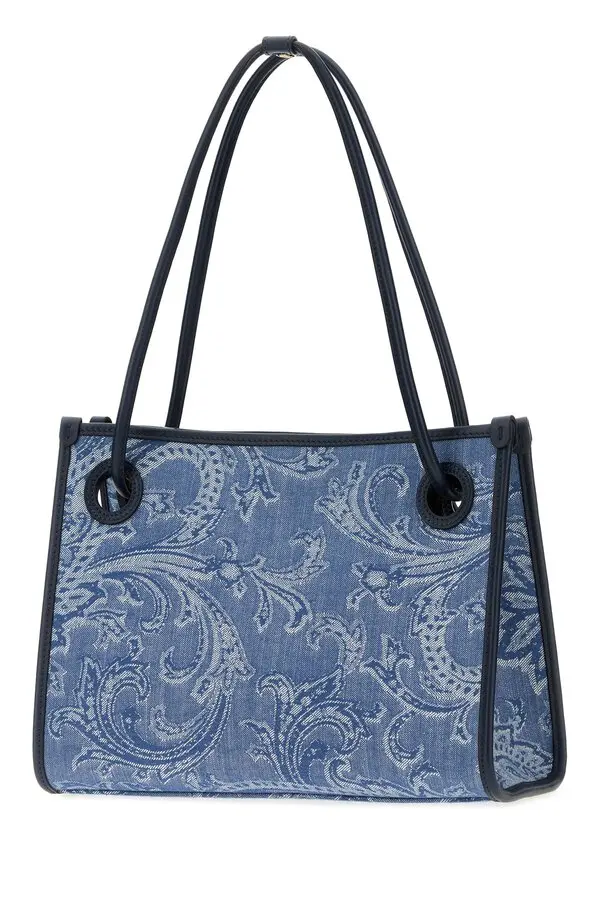 Etro Embroidered Denim Small Shopping Bag - White