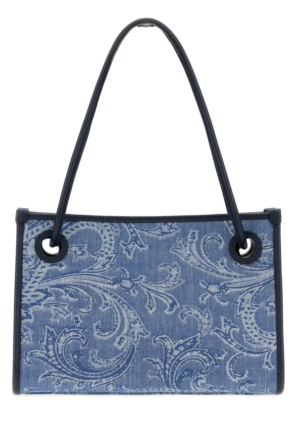 Etro Embroidered Denim Small Shopping Bag - White