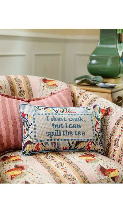 FURBISH Spill The Tea Needlepoint Pillow