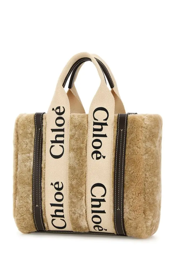Chloé Beige Shearling Small Woody Shopping Bag