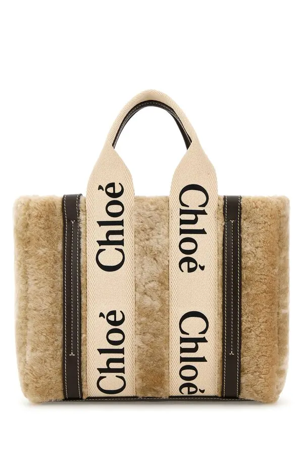 Chloé Beige Shearling Small Woody Shopping Bag