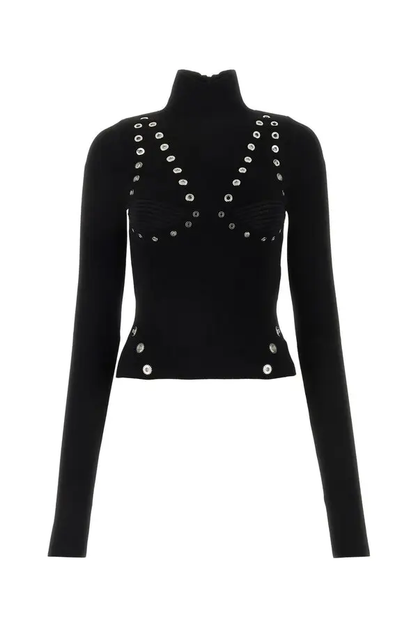 Off-White Viscose Blend Top - Black