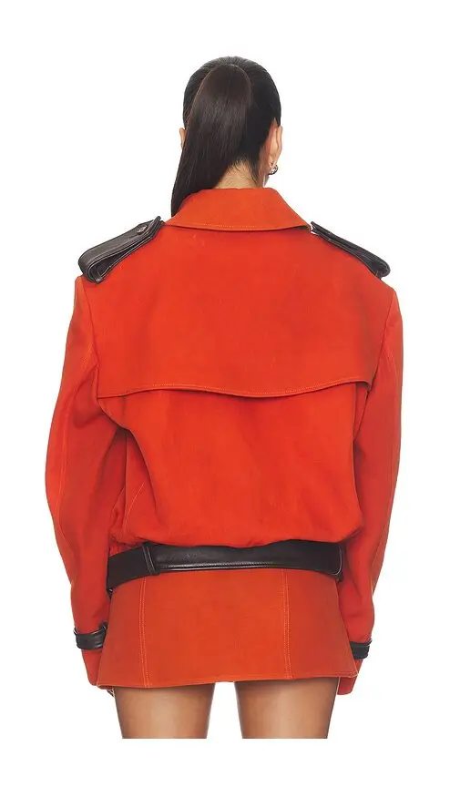 LAQUAN SMITH Double Breasted Cropped Coat With Leather Accents - Orange
