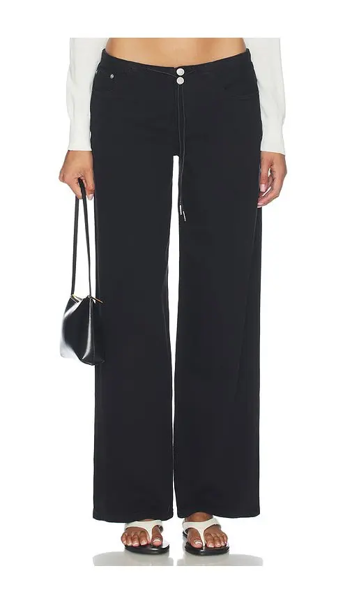 Still Here Wide Leg Corduroy Denim Jeans - Black