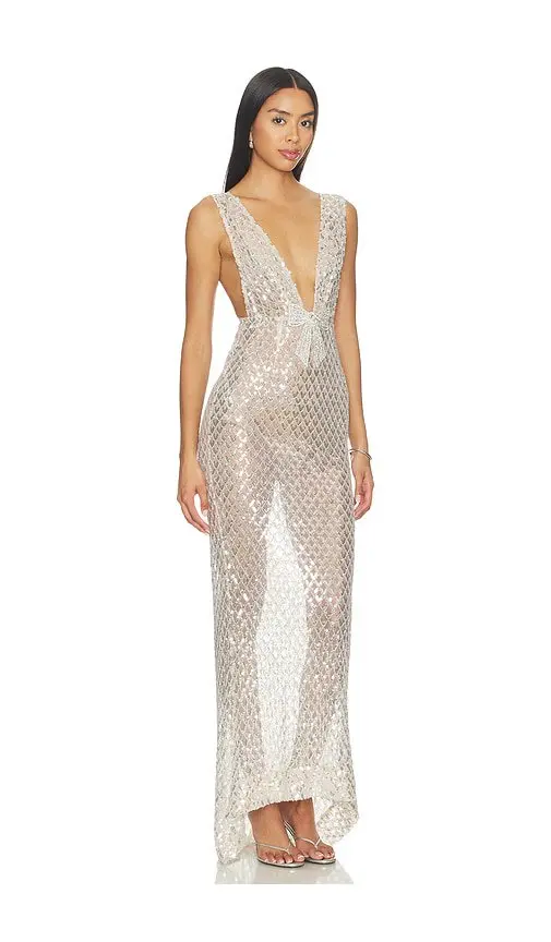 bronx and banco silver sequin dress Bronx & Banco Farah Silver Sequin Maxi Gown