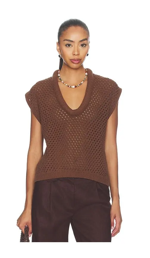PISTOLA Beck Open Knit Cropped Sweater In Brown - Java
