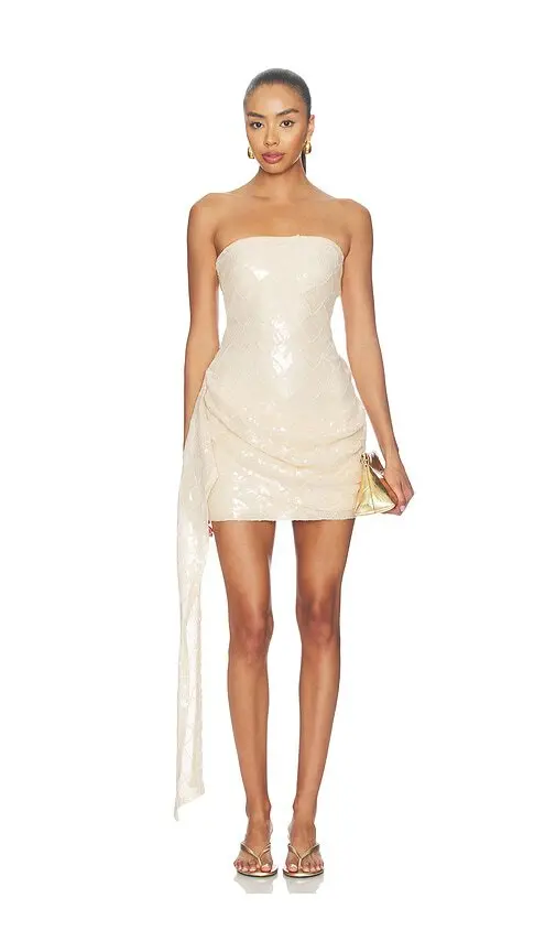 SNDYS. Zephyra Mini Dress In Beige - Champagne