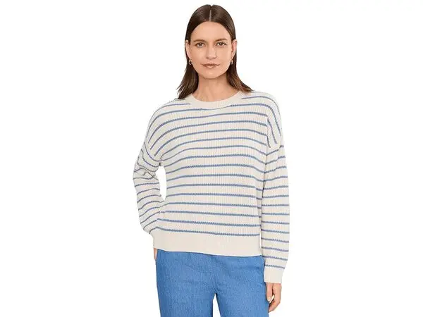Eberjey Coastal Cotton Crewneck Jumpsuit & Rompers One Piece Stripe Almond Heather/faded Denim - Multi