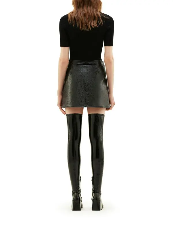 COURREGES Ribbed Knit High Neck Short Sleeve Sweater - Black