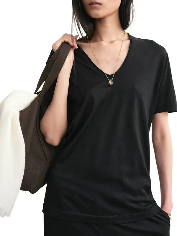 TOTEME Cotton And Silk Deep U-neck T-shirt