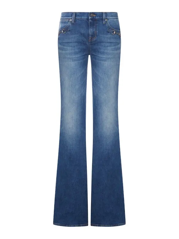 Gucci Stretch Cotton Jeans With Horsebit Detail