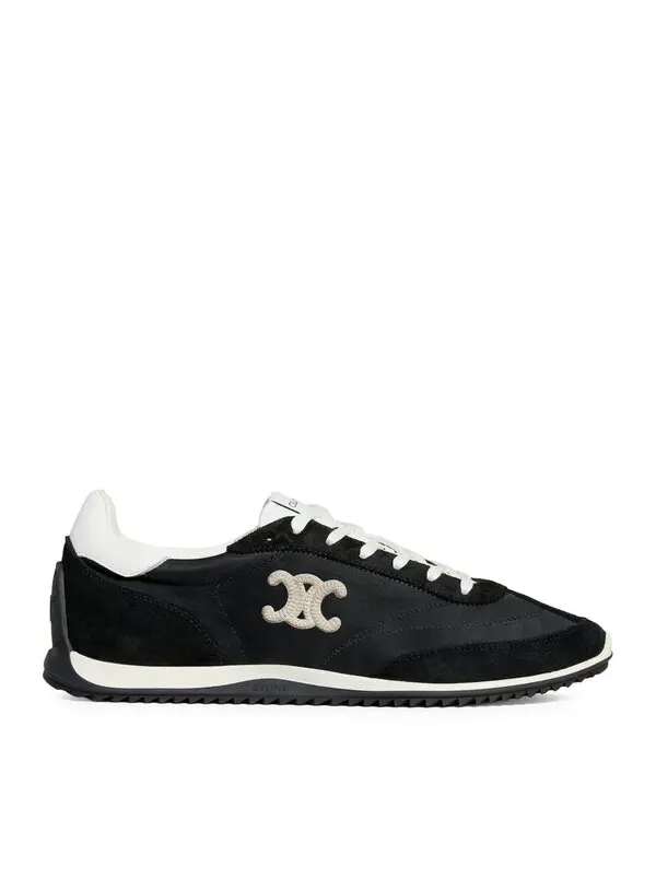 Celine Low Top Suede And Calfskin Lace-up Sneakers - Black