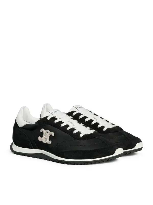 Celine Low Top Suede And Calfskin Lace-up Sneakers - Black