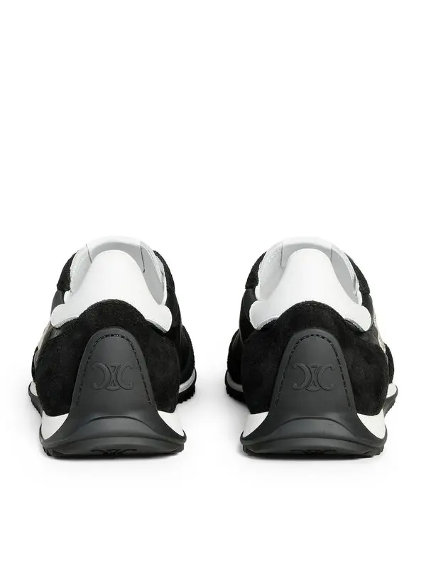Celine Low Top Suede And Calfskin Lace-up Sneakers - Black