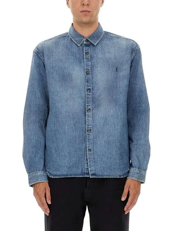 Saint Laurent Denim Cassandre Shirt - Blue