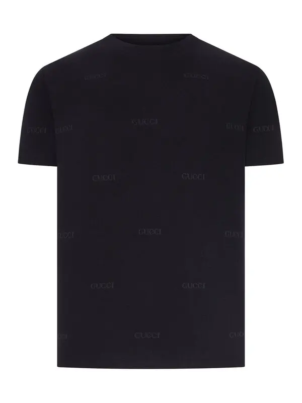 Gucci Jacquard Wool And Silk Blend T-shirt With All-over Logo - Black