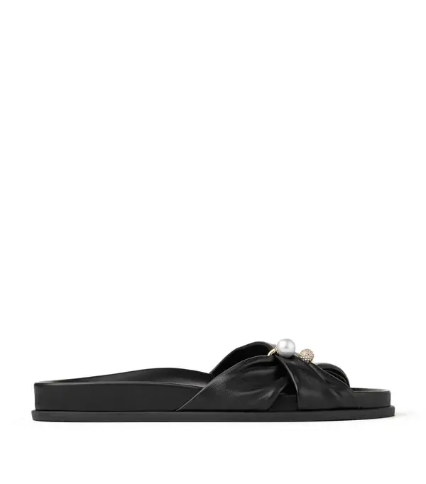 JIMMY CHOO Rafi Leather Flat Sandals - Black