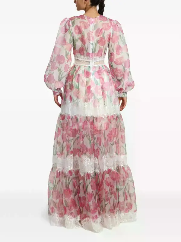 MIAU BY CLARA ROTESCU Eze Floral-print Lace-trim Gown