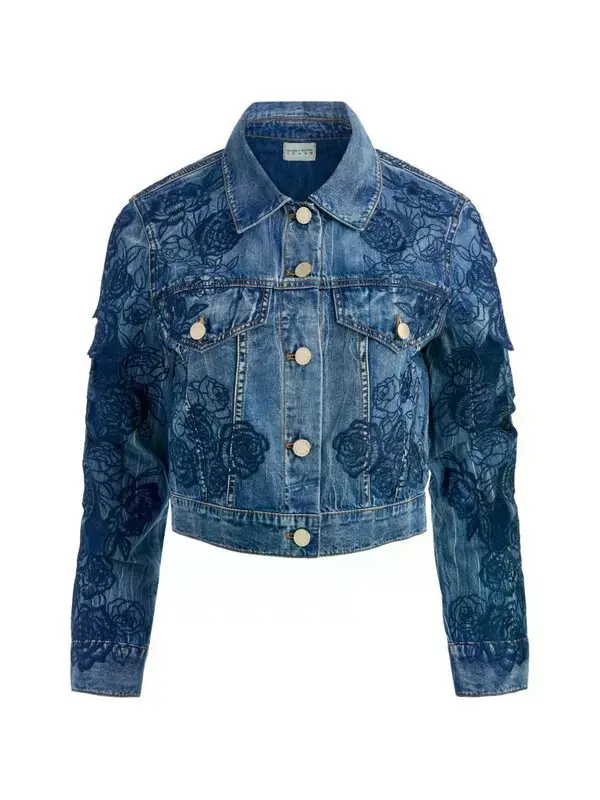 Alice + Olivia Chloe Embroidered Denim Jacket - Blue