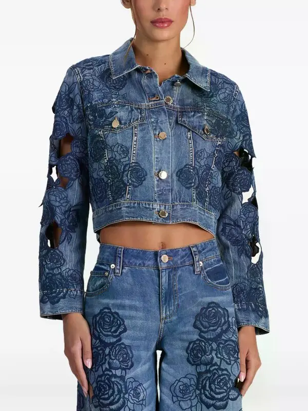Alice + Olivia Chloe Embroidered Denim Jacket
