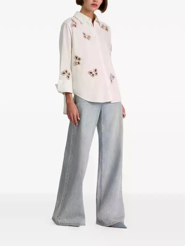 Alice + Olivia Finely Crystal-embellished Cutout Shirt