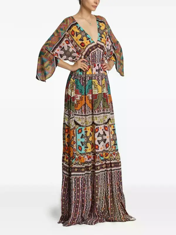 MIAU BY CLARA ROTESCU Bahamas Printed V-neck Maxi Dress