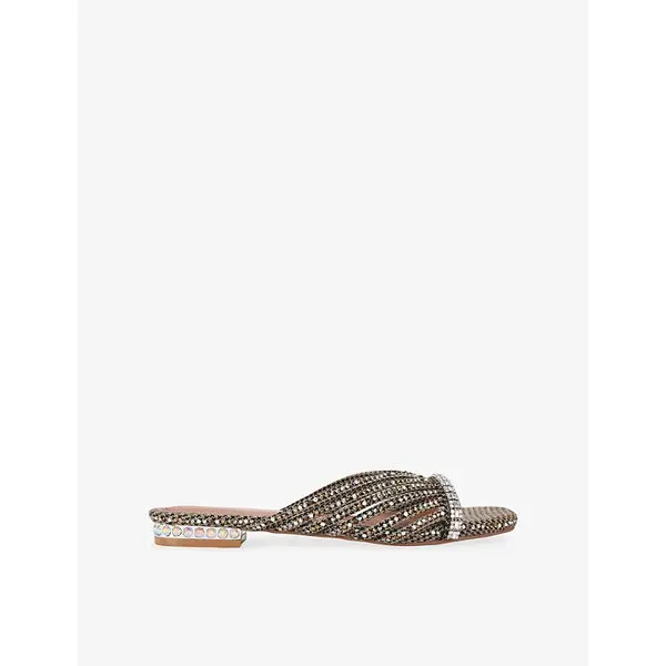 Kurt Geiger Crystal Embellished Woven Mules - Beige Comb