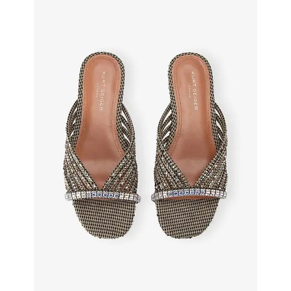 Kurt Geiger Crystal Embellished Woven Mules - Beige Comb