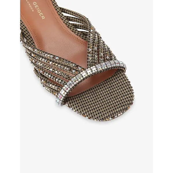 Kurt Geiger Crystal Embellished Woven Mules - Beige Comb