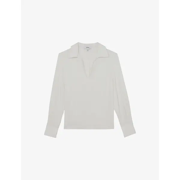 REISS Orla Open-collar Stretch Silk-blend Blouse