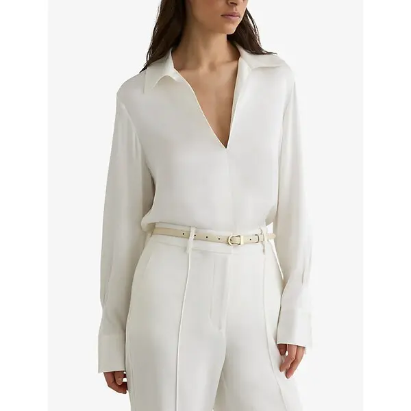 REISS Orla Open-collar Stretch Silk-blend Blouse