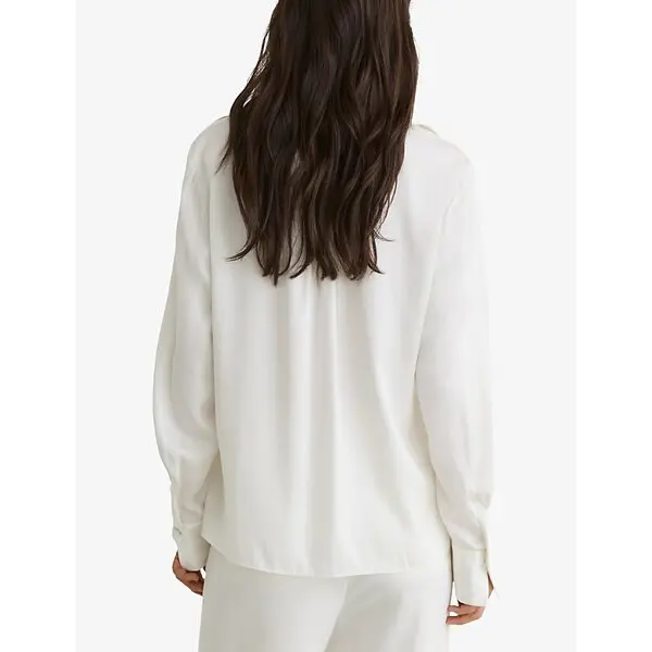 REISS Orla Open-collar Stretch Silk-blend Blouse