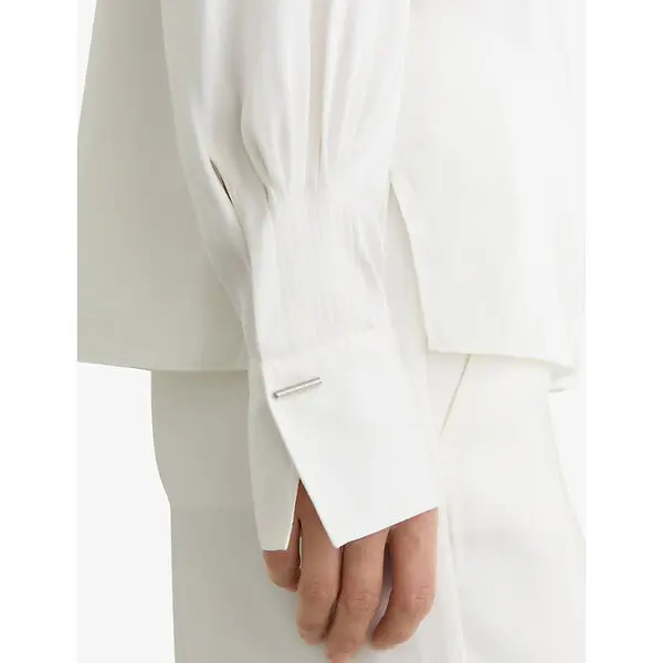 REISS Orla Open-collar Stretch Silk-blend Blouse