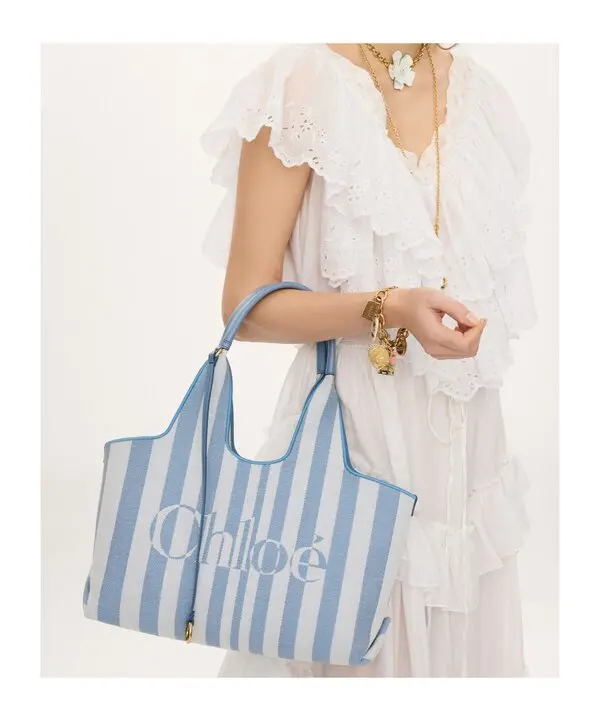 Chloé East-west Striped Tote Bag - Surfing Blue