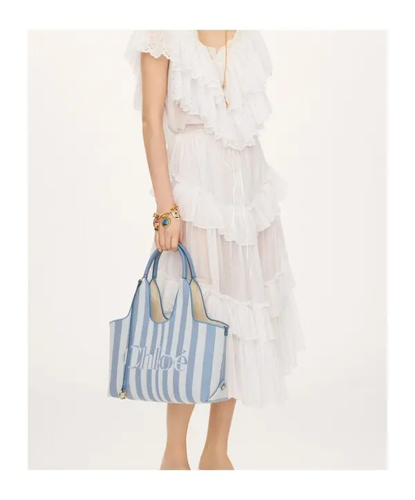 Chloé East-west Striped Tote Bag - Surfing Blue