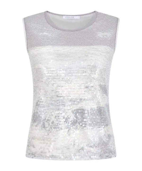 Patrizia Pepe Sleeveless Sequinned Knitted Top - White