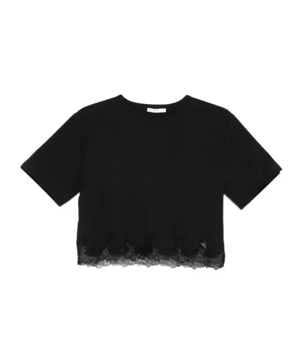 Patrizia Pepe Cropped Lace T-shirt - Black