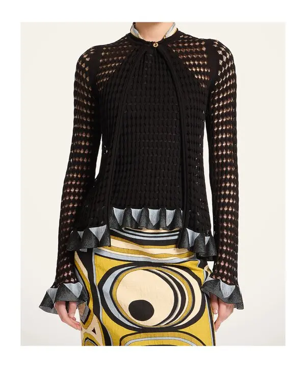 La DoubleJ Long-sleeved Knitted Cardigan With Ruffled Edges