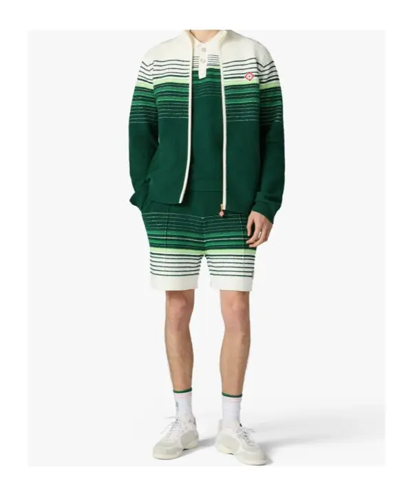Casablanca Green & White Striped Bouclé Shorts