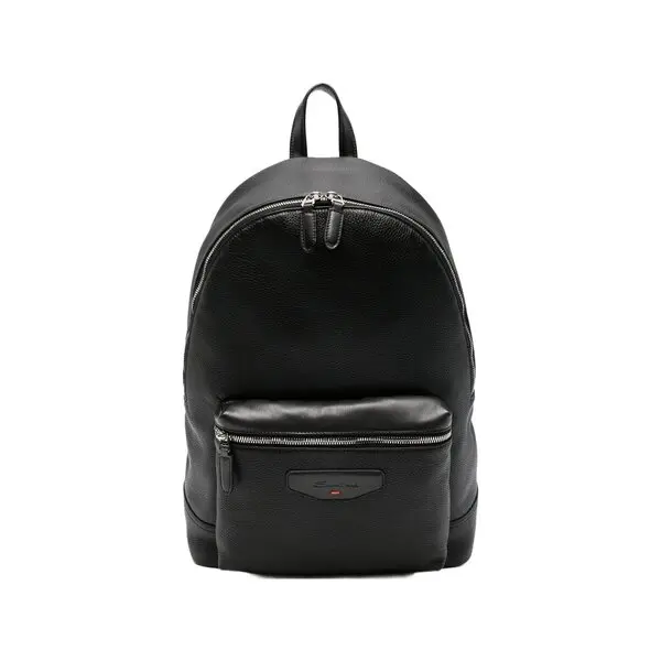 Santoni Grained Leather Backpack - Black