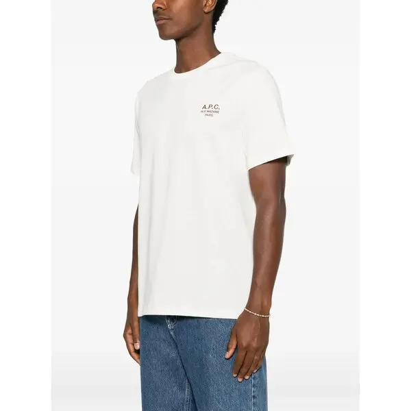 A.p.c. Organic Cotton T-shirt With Embroidered Logo - Cream
