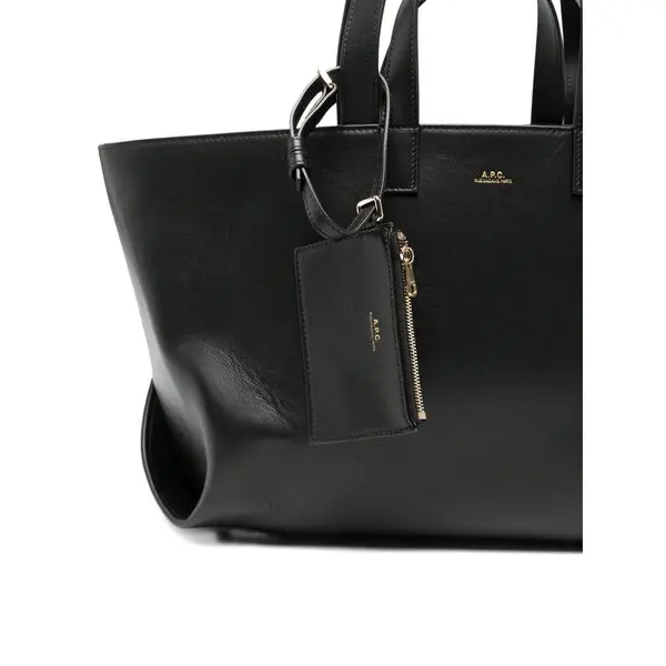 A.p.c. Leather Tote Bag With Gold-tone Logo - Black