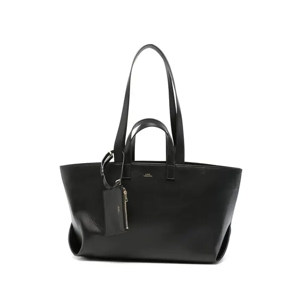 A.p.c. Leather Tote Bag With Gold-tone Logo - Black