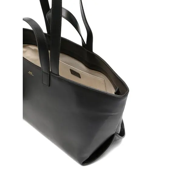 A.p.c. Leather Tote Bag With Gold-tone Logo - Black