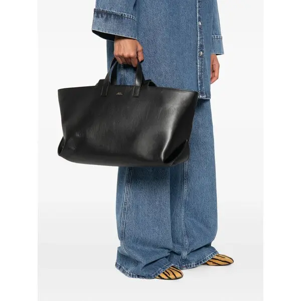 A.p.c. Leather Tote Bag With Gold-tone Logo - Black